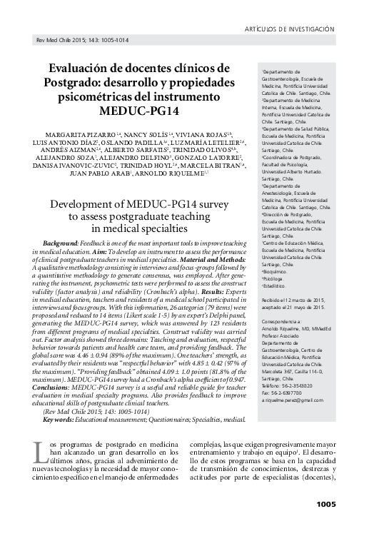 (PDF) Evaluación de docentes clínicos de Postgrado: desarrollo y ...
