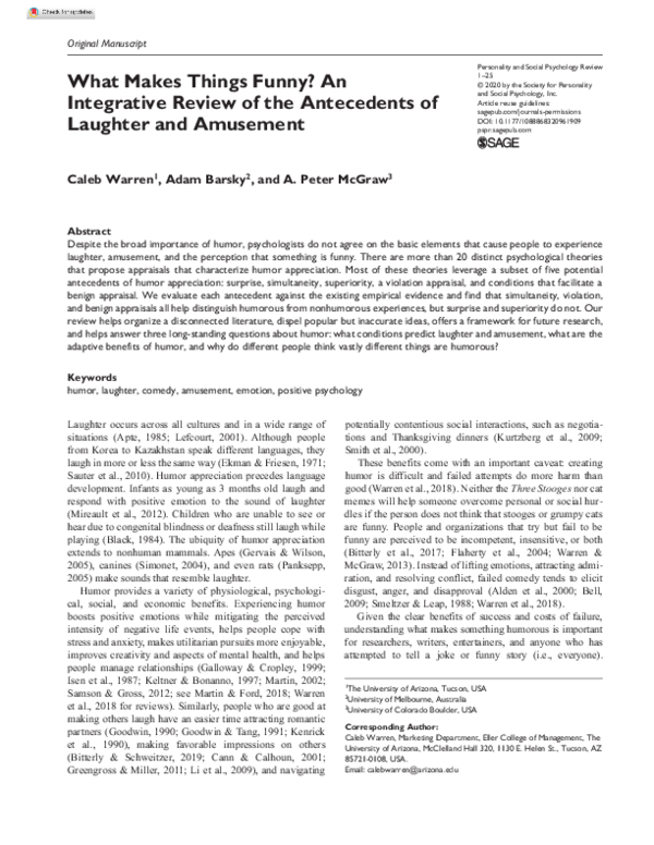 (PDF) What Makes Things Funny? An Integrative Review of the Antecedents ...