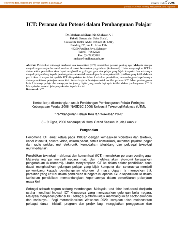 (PDF) ICT: peranan dan potensi dalam pembangunan pelajar