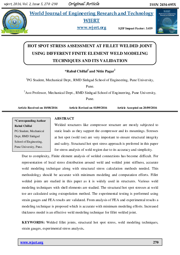 (PDF) Hot Spot Stress Assessment at Fillet Welded Joint Using Different Finite Element Weld ...