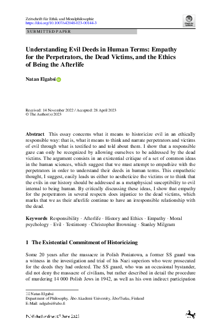 (PDF) Understanding Evil Deeds in Human Terms: Empathy for the ...