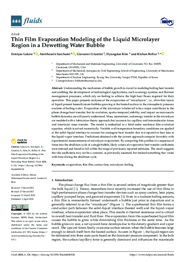 (PDF) Thin Film Evaporation Modeling of the Liquid Microlayer Region in ...