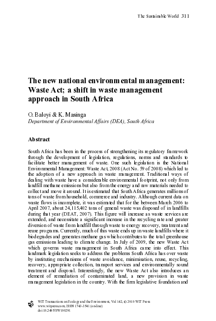 (PDF) The new national environmental management: Waste Act; a shift in ...