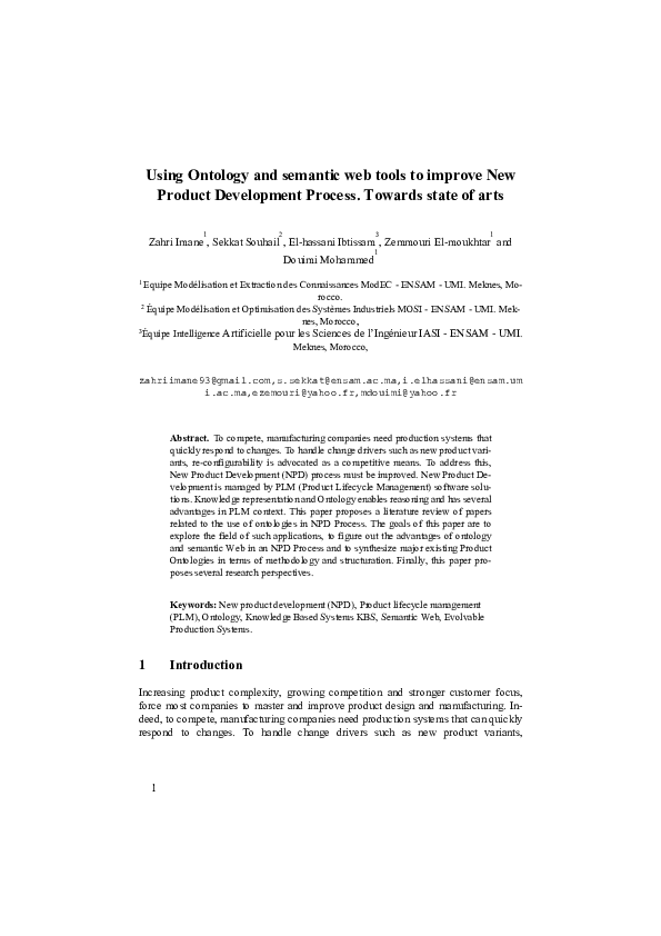 (PDF) Using Ontology and Semantic Web Tools to Improve New Product Development Process. Towards ...