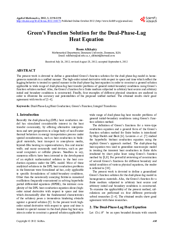 (PDF) Green’s Function Solution for the Dual-Phase-Lag Heat Equation
