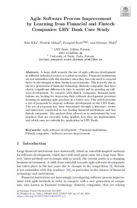 (PDF) Agile Software Process Improvement by Learning from Financial and Fintech Companies: LHV ...