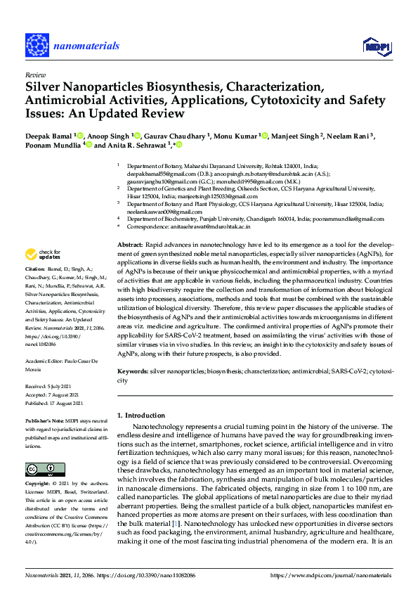 (PDF) Silver Nanoparticles Biosynthesis, Characterization, Antimicrobial Activities ...
