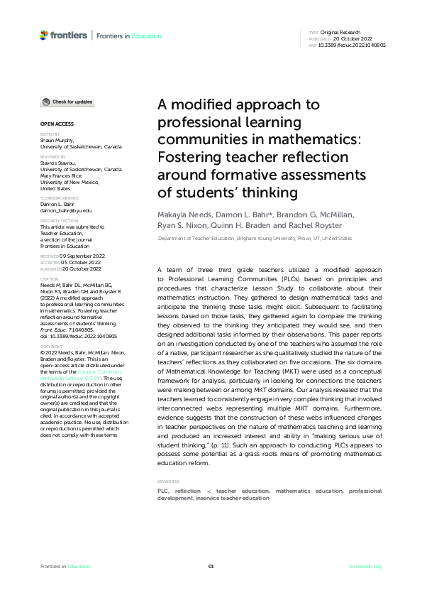 (PDF) A modified approach to professional learning communities in ...