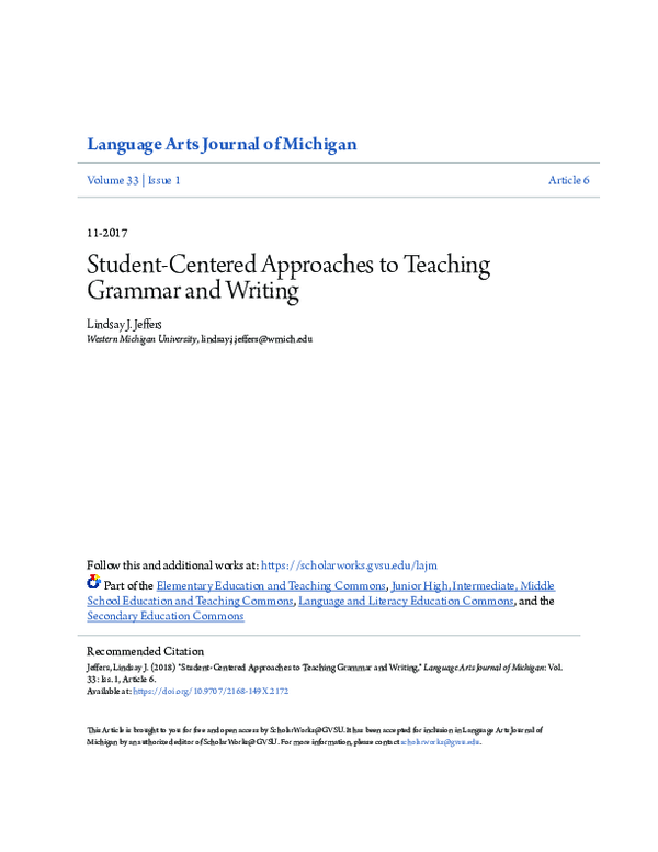 (PDF) Student-Centered Approaches to Teaching Grammar and Writing