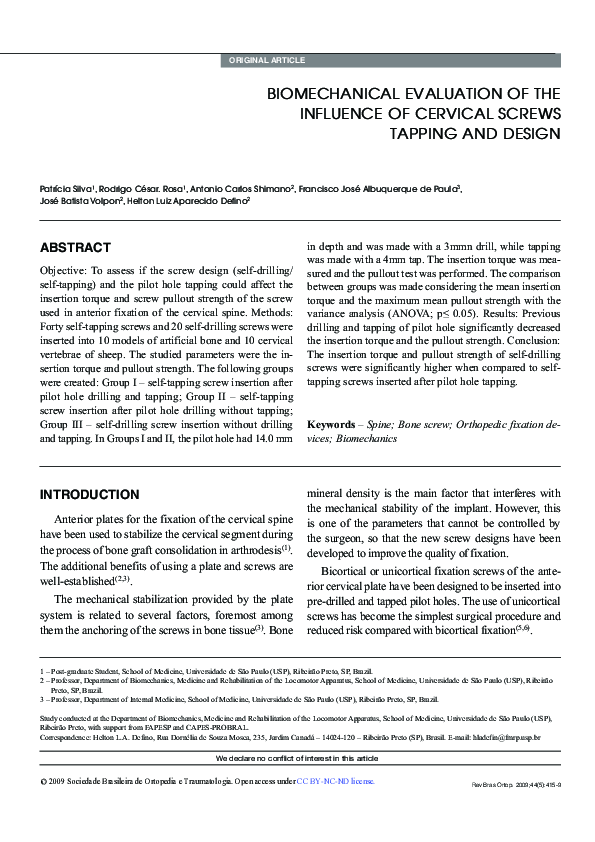 (PDF) Biomechanical Evaluation of the Influence of Cervical Screws ...