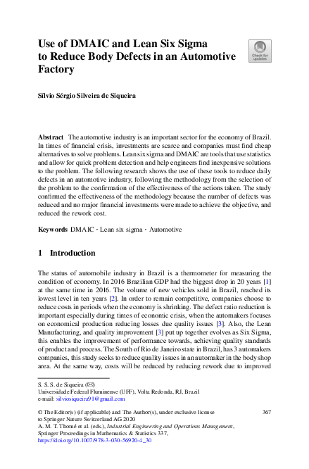 (PDF) Use of DMAIC and Lean Six Sigma to Reduce Body Defects in an Automotive Factory | Sílvio ...