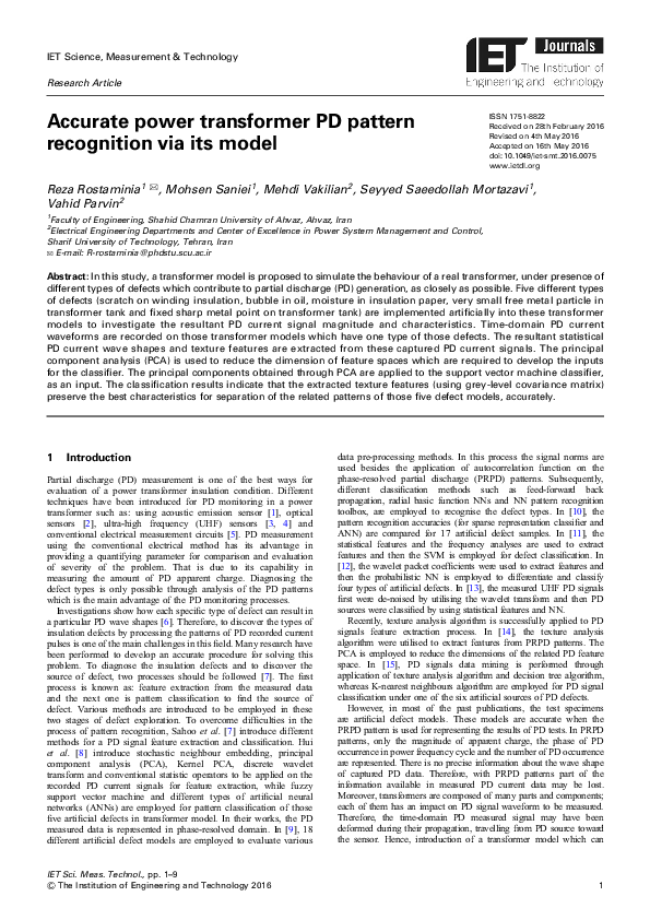 (PDF) Accurate power transformer PD pattern recognition via its model | vahid parvin - Academia.edu