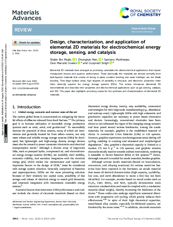 (PDF) Design, characterization, and application of elemental 2D materials for electrochemical ...
