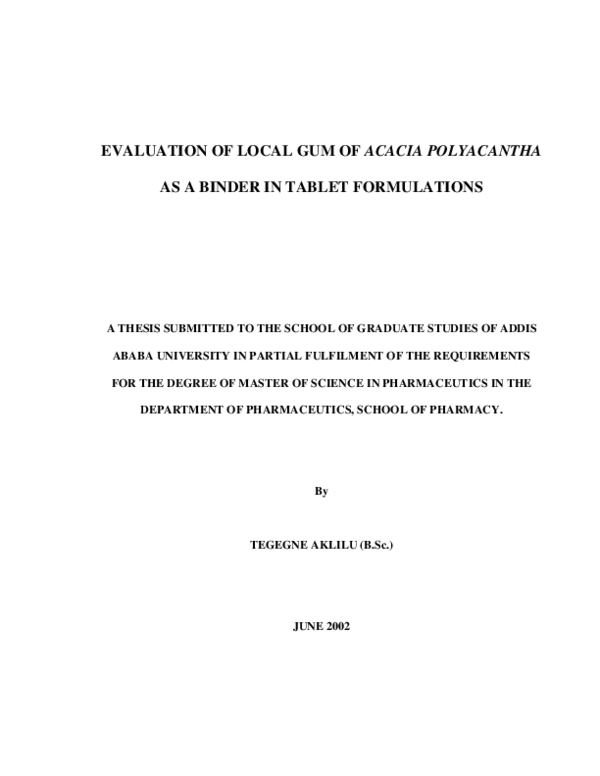 (PDF) Evaluation of Local Gum of Acacia Polyacantha as a Binder in ...