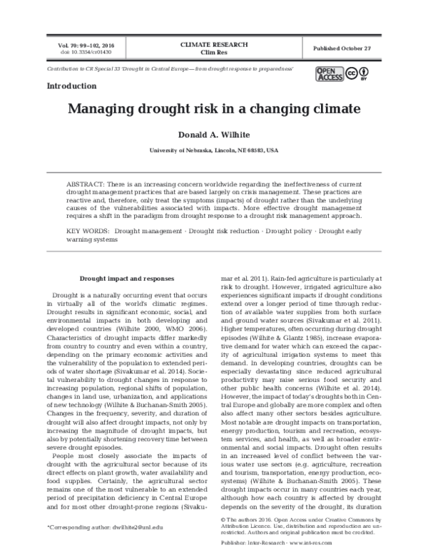 (PDF) Introduction: Managing drought risk in a changing climate