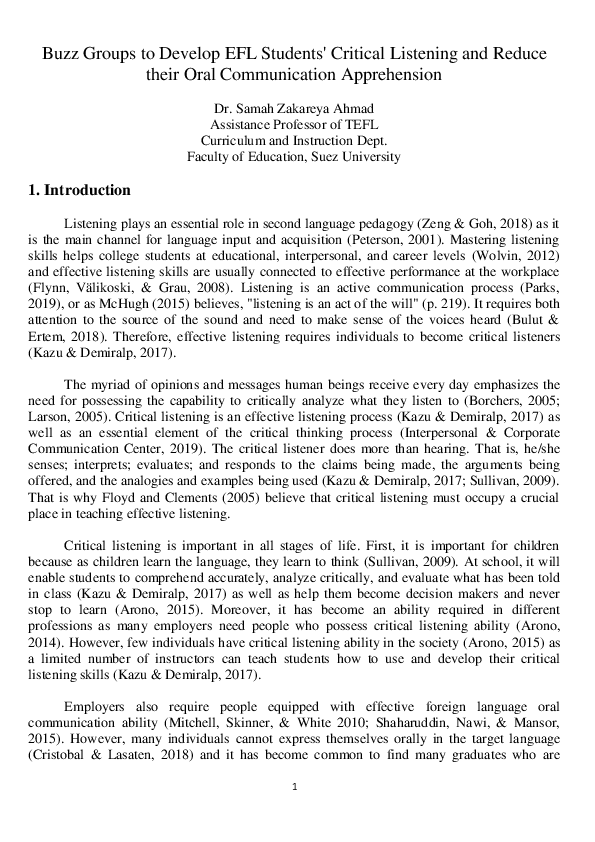 (PDF) Buzz Groups to Develop EFL Students' Critical Listening and ...