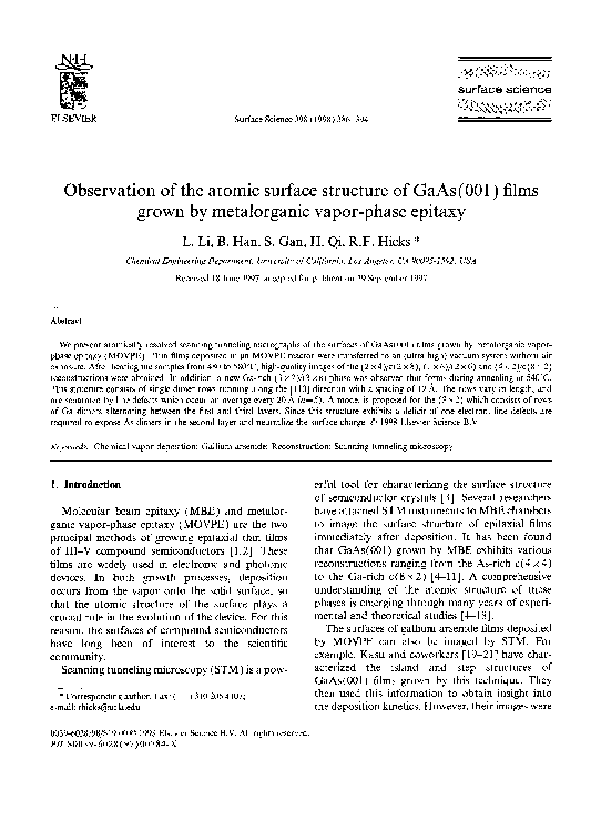 (PDF) Observation of the atomic surface structure of GaAs(001) films grown by metalorganic vapor ...
