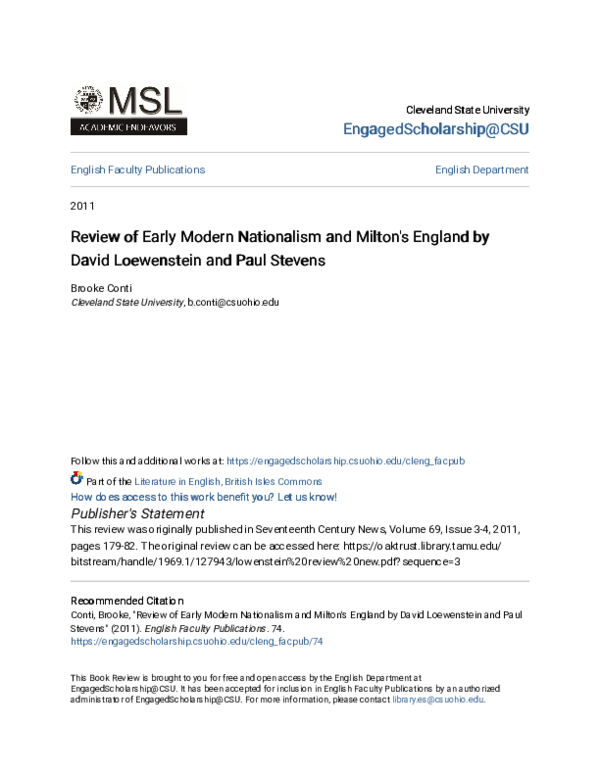 (PDF) A review of "Early Modern Nationalism and Milton's England ...