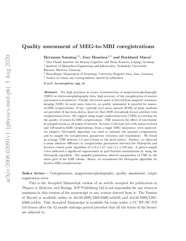 (PDF) Quality assessment of MEG-to-MRI coregistrations