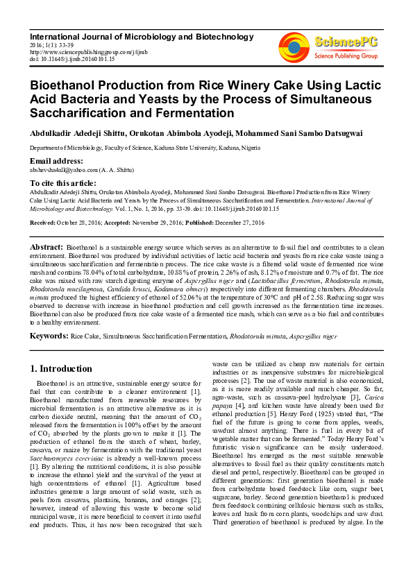 (PDF) Simultaneous saccharification and fermentation of lignocellulose