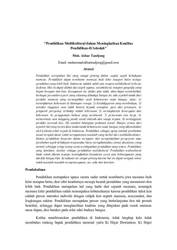 (DOC) "Pendidikan Multikultural dalam Meningkatkan Kualitas Pendidikan di Sekolah"