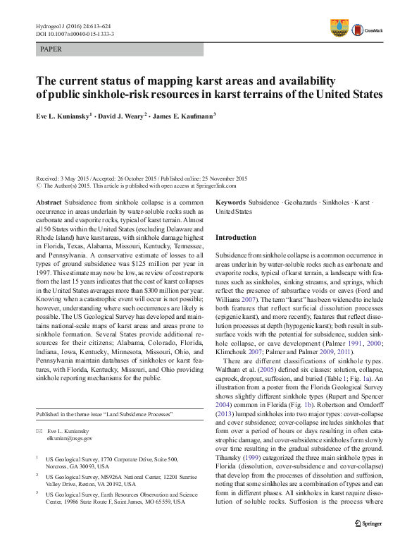 (PDF) The current status of mapping karst areas and availability of ...