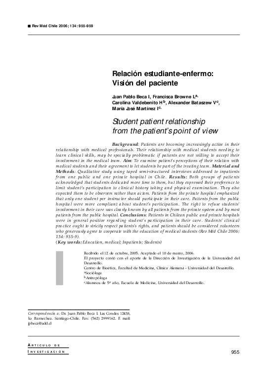 (PDF) Relación estudiante-enfermo: Visión del paciente