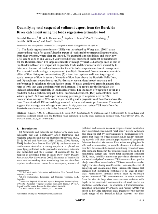 (PDF) Quantifying total suspended sediment export from the Burdekin River catchment using the ...