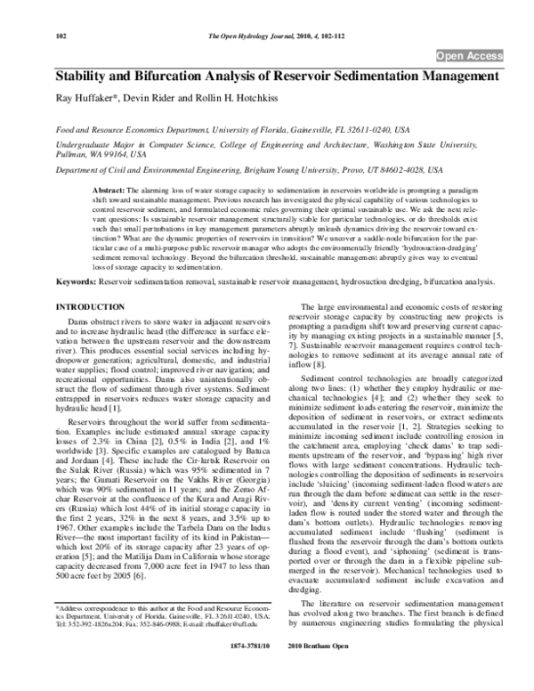 (PDF) Stability and Bifurcation Analysis of Reservoir Sedimentation ...