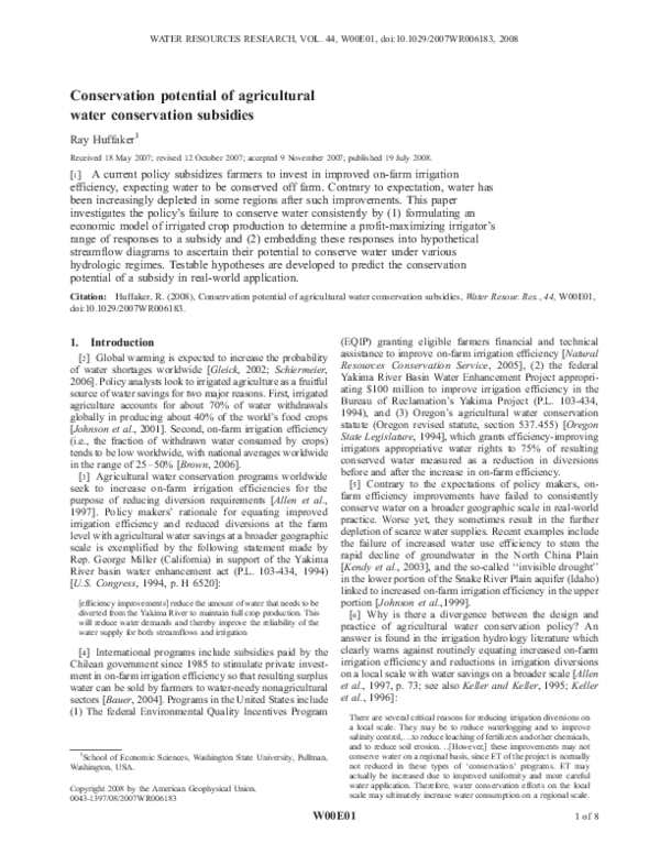 (PDF) Conservation potential of agricultural water conservation subsidies