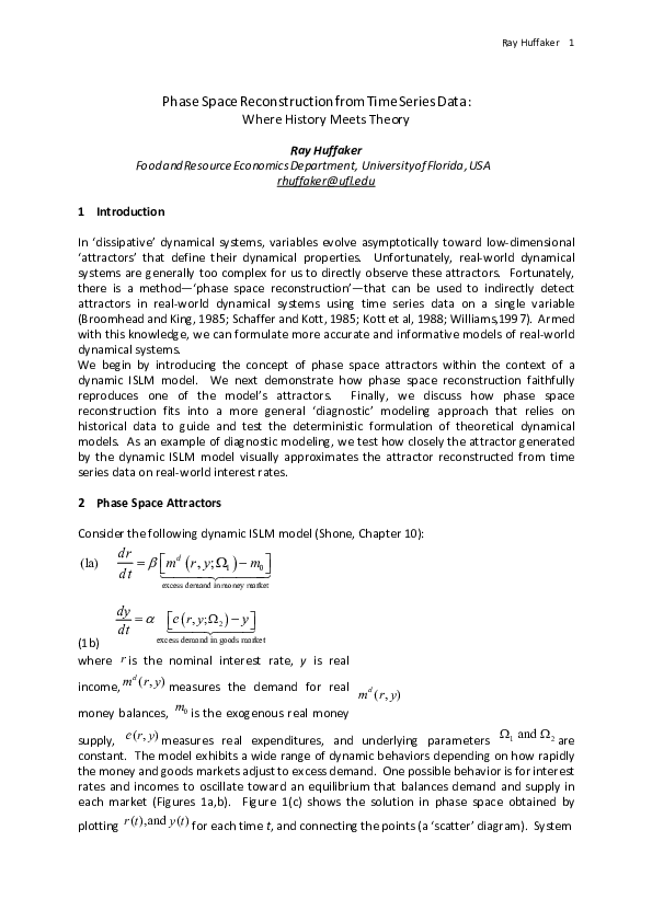 (PDF) Phase Space Reconstruction from Time Series Data: Where History Meets Theory
