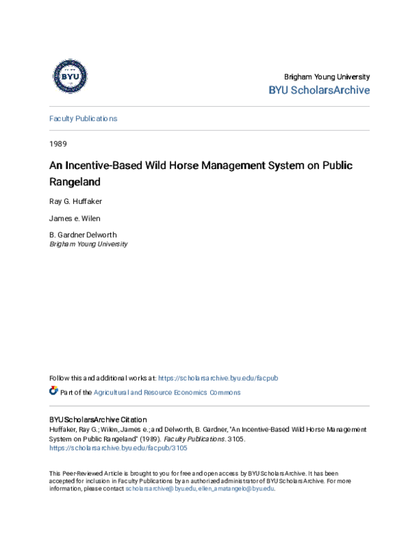 (PDF) An Incentive-Based Wild Horse Management System on Public Rangeland