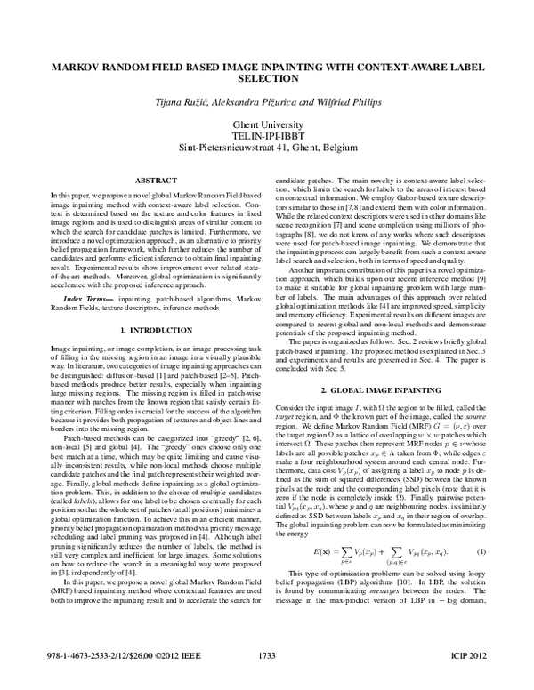 (PDF) Markov Random Field based image inpainting with context-aware label selection