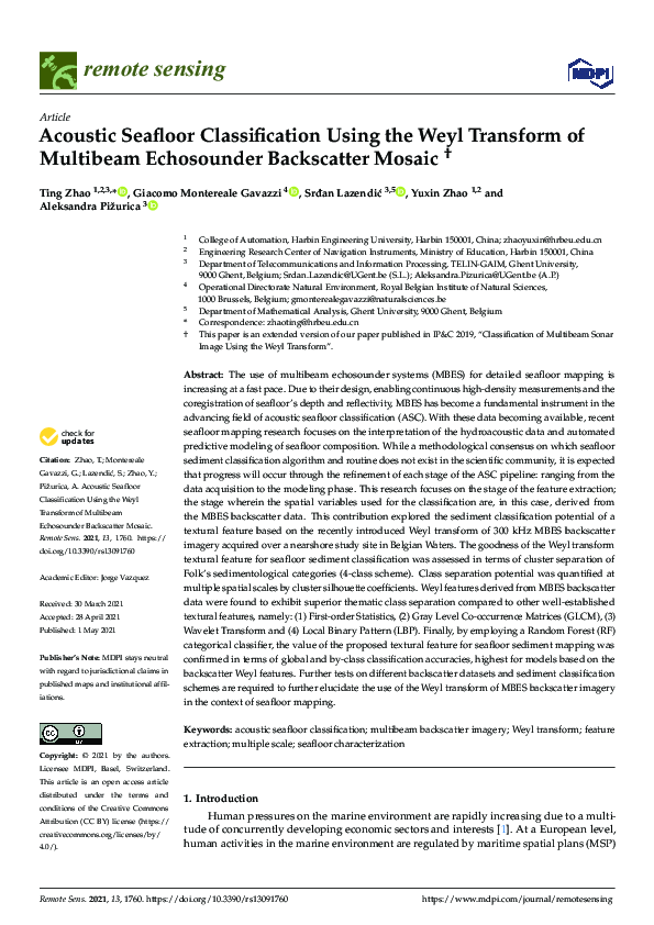 (PDF) Acoustic Seafloor Classification Using the Weyl Transform of Multibeam Echosounder ...