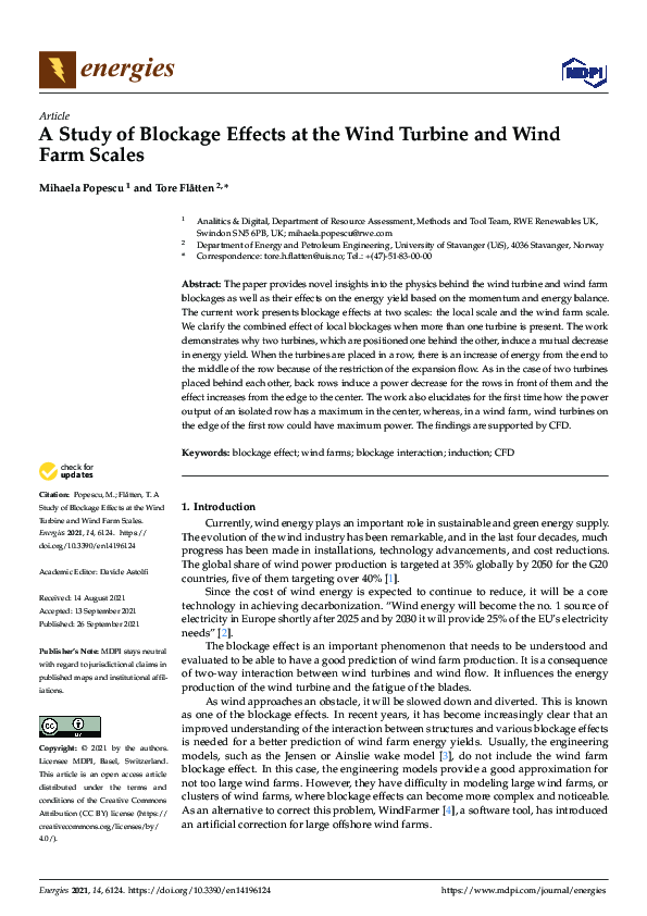 (PDF) A Study of Blockage Effects at the Wind Turbine and Wind Farm Scales