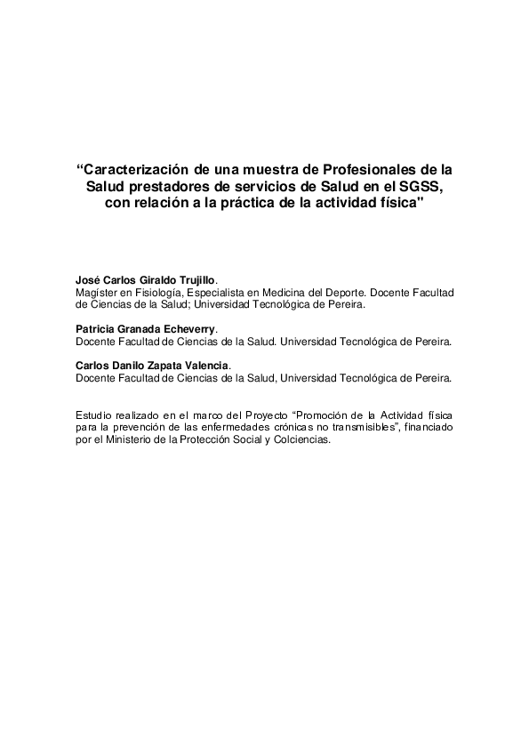 (PDF) Caracterización de una muestra de Profesionales de la Salud prestadores de servicios de ...