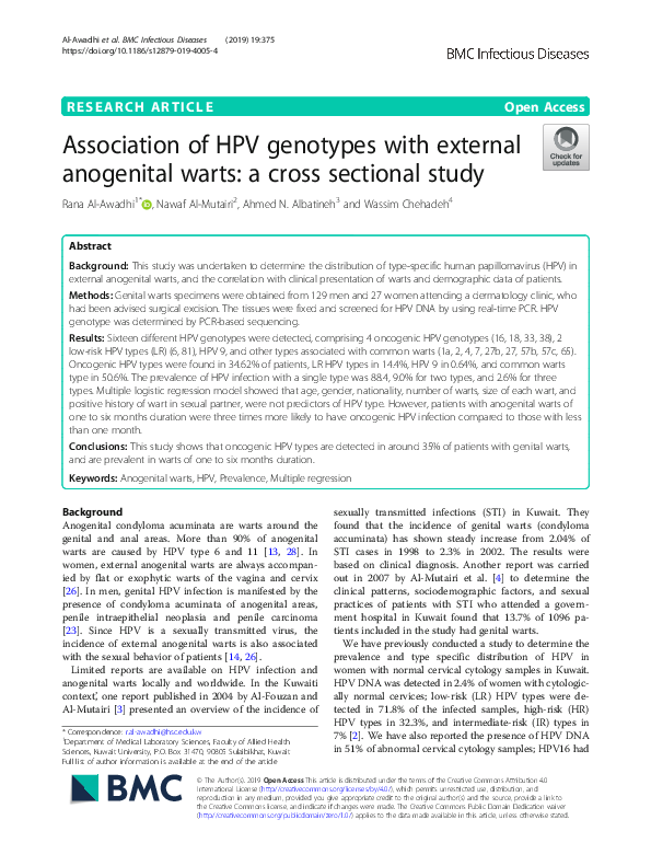 (PDF) Association of HPV genotypes with external anogenital warts: a ...