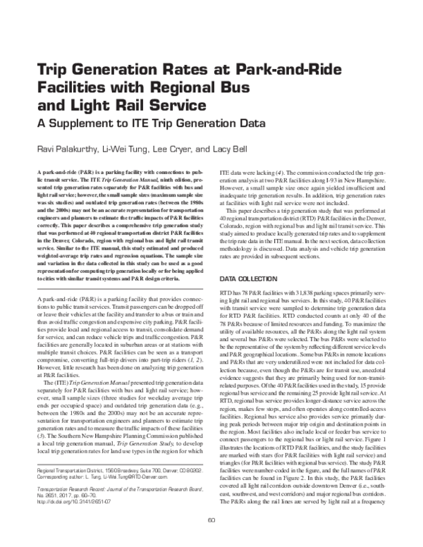 (PDF) Trip Generation Rates at Park-and-Ride Facilities with Regional ...