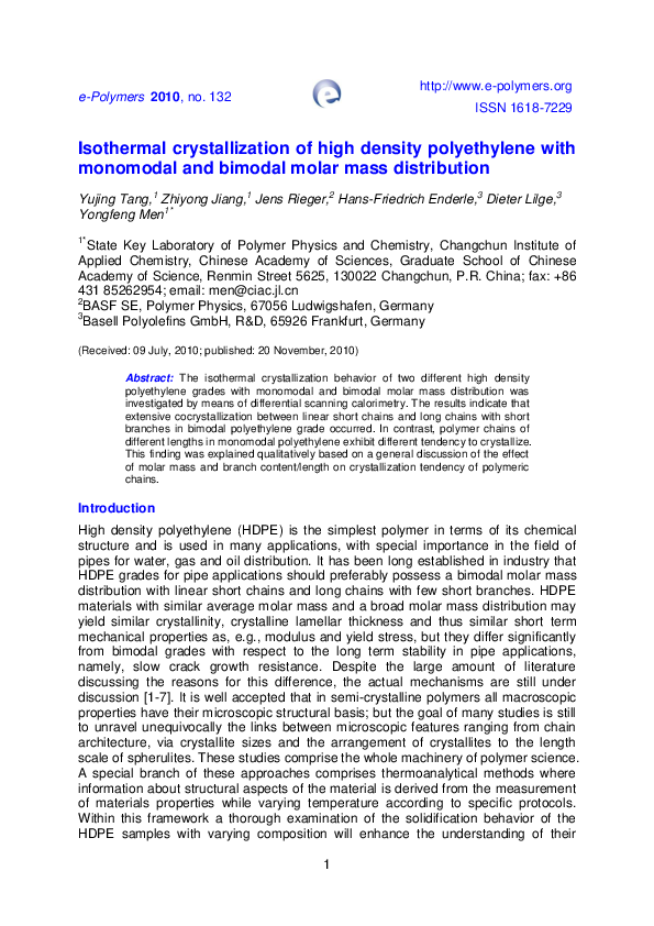 (PDF) Isothermal crystallization of high density polyethylene with ...