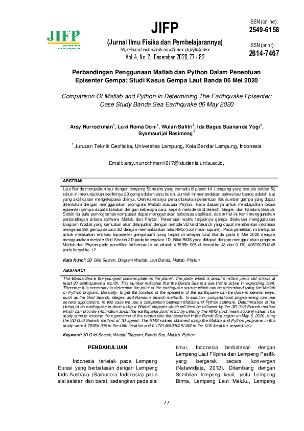 (PDF) Comparison Of Matlab and Python In Determining The Earthquake ...