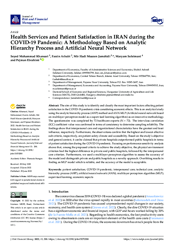 (PDF) Health Services and Patient Satisfaction in IRAN during the COVID-19 Pandemic: A ...
