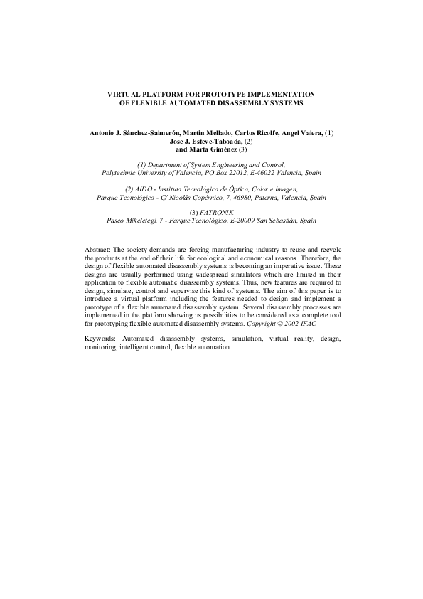 (PDF) Virtual Platform for Prototype Implementation of Flexible Automated Disassembly Systems