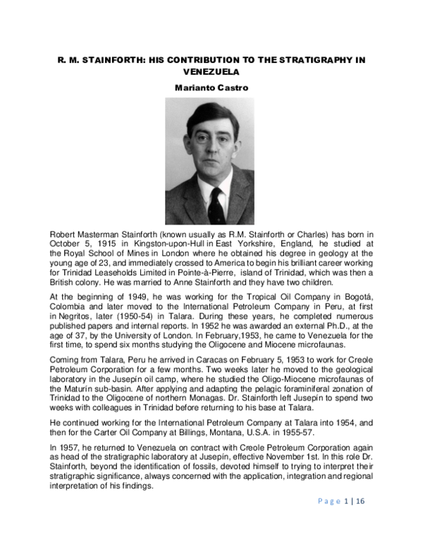 (PDF) Robert Masterman Stainforth. HIS CONTRIBUTION TO THE STRATIGRAPHY ...