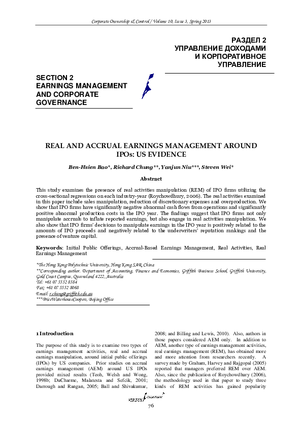 (PDF) Real and accrual earnings management around IPOs: US evidence
