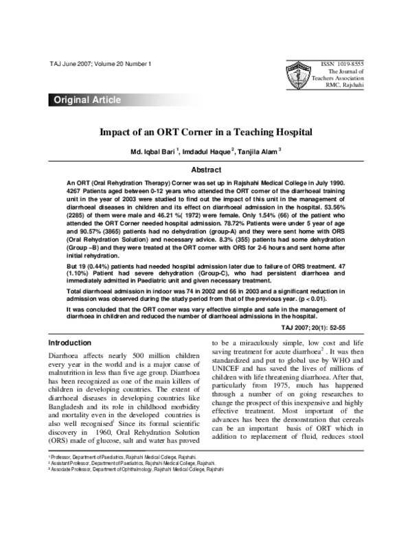 (PDF) Impact of an ORT Corner in a Teaching Hospital
