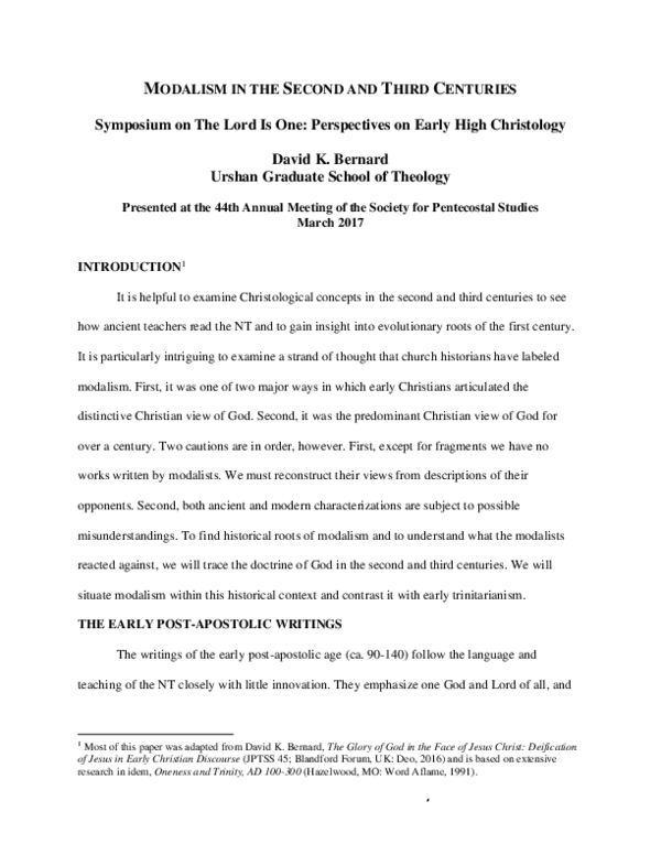 (PDF) Modalism in the Second and Third Centuries (2017)