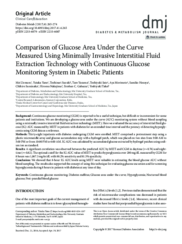 (PDF) Comparison of Glucose Area Under the Curve Measured Using ...