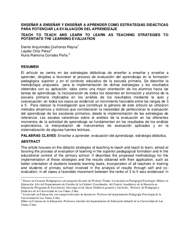 (PDF) Enseñar a Enseñar y Enseñar a Aprender Como Estrategias Didácticas Para Potenciar La ...