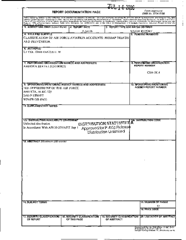 (PDF) Classification of Air Force Aviation Accidents: Mishap Trends and ...