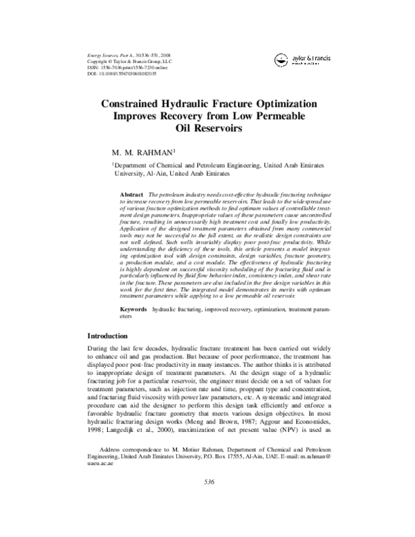 Pdf Constrained Hydraulic Fracture Optimization Improves Recovery
